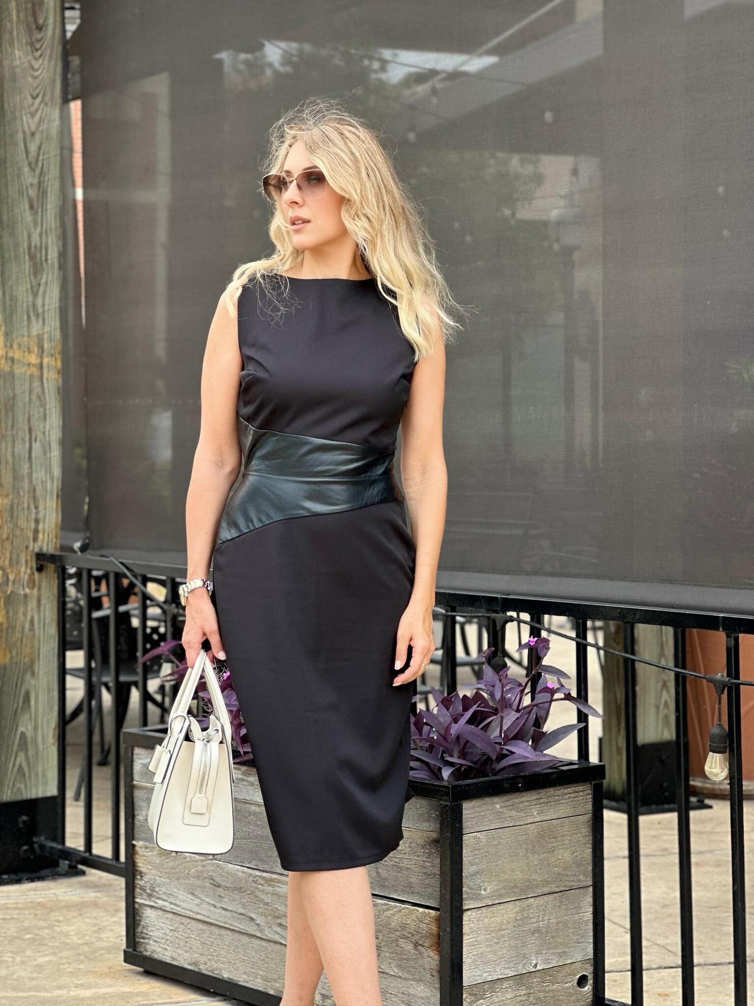 VB Handmade Sheath Bodycon Dress With Eco Vegan Leather Insert, Classic ...