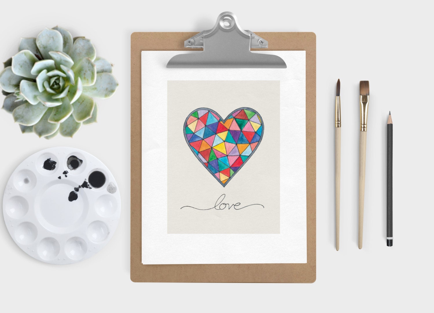 Kaleidoscope Heart Art Print, 8x10 11x14 Art Print, Watercolor ...