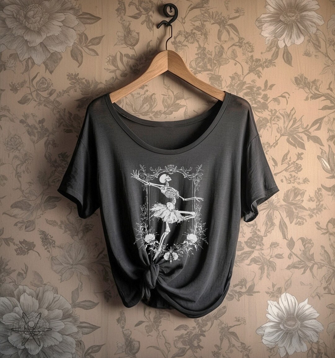 Floral Ballerina Skeleton Skull Halloween Shirt Oversized Slouchy Scoop ...
