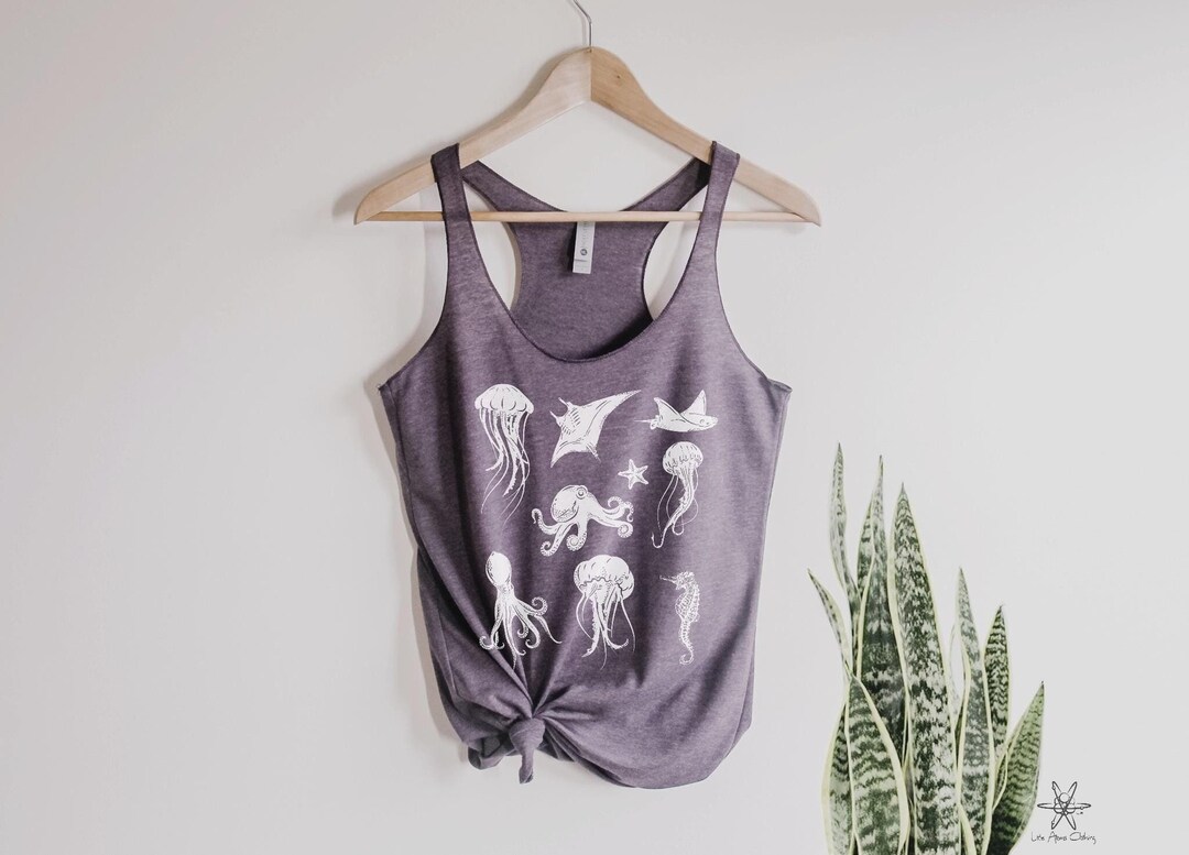 Sea Life Creatures Ocean Tank Top Shirt Ladies Screenprint Mother's Day ...