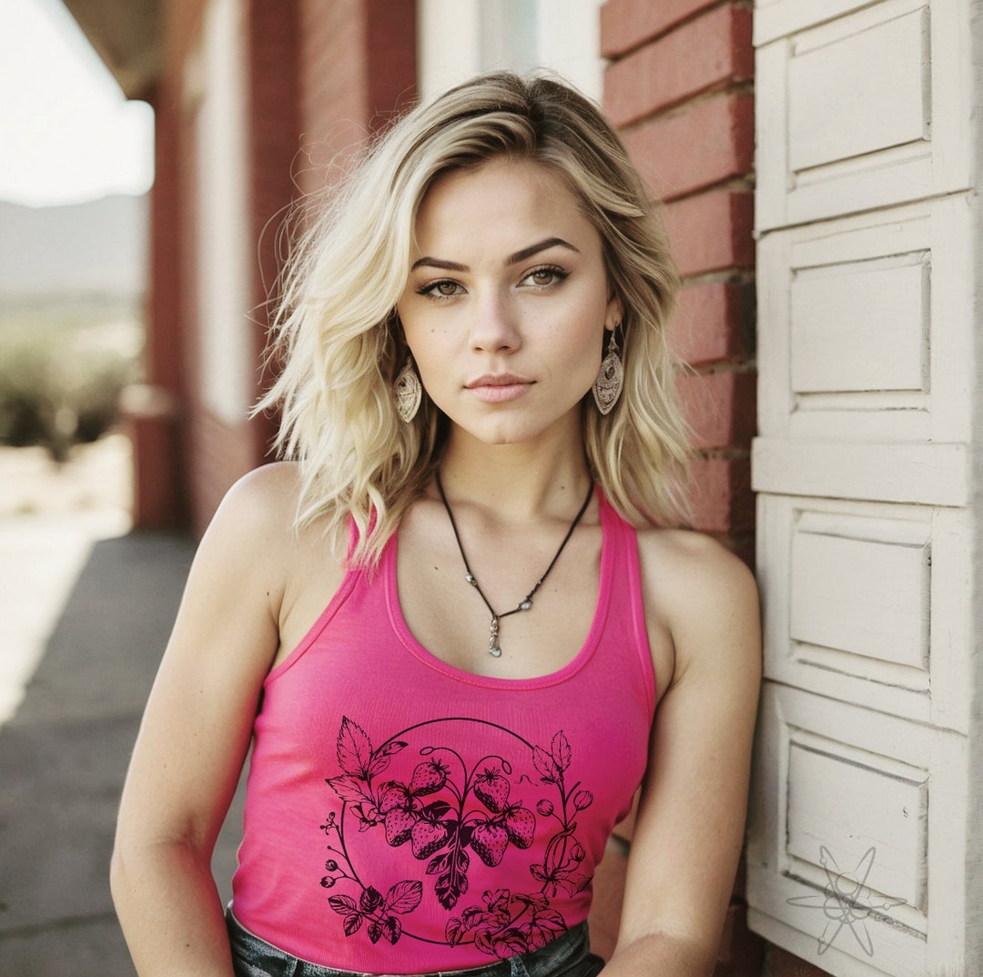 Strawberry Vine Botanical FITTED Ideal Tank Top Ladies Shirt Flowers ...