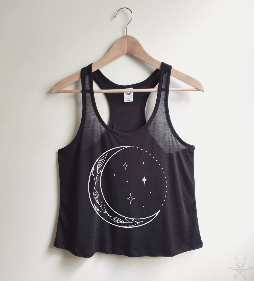 CROPPED Crescent Moon Botanical Tank Top, Flowers Shirt, Floral, Mother ...