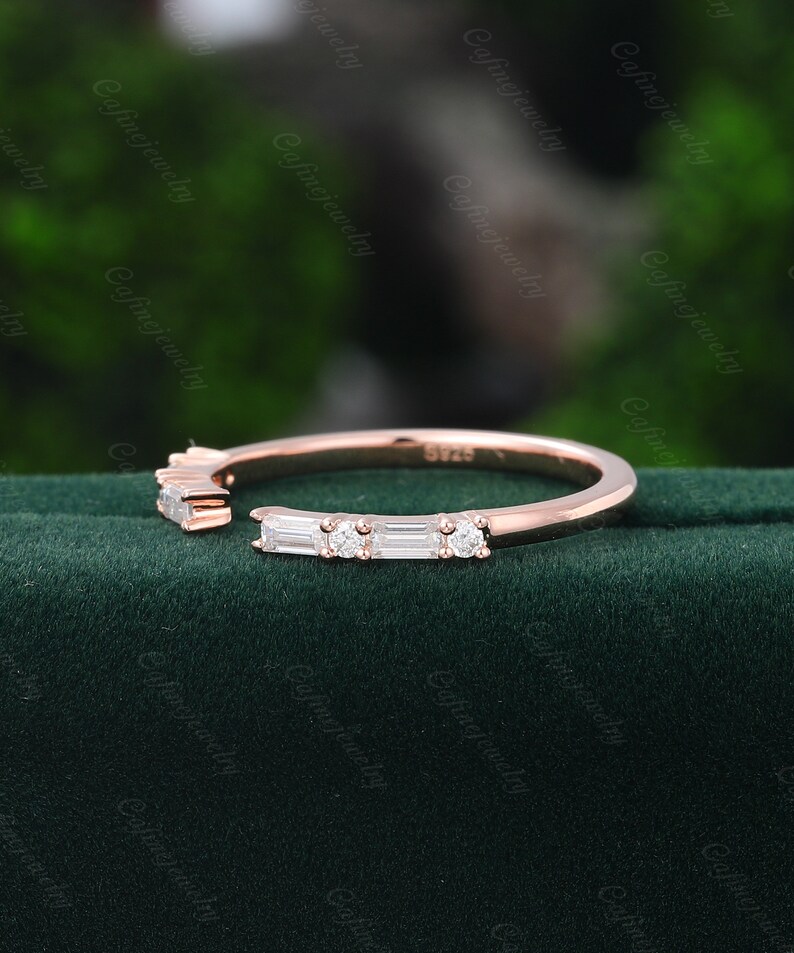Unique Open Wedding Band Rose Gold Baguette Cut Diamond Wedding Band ...