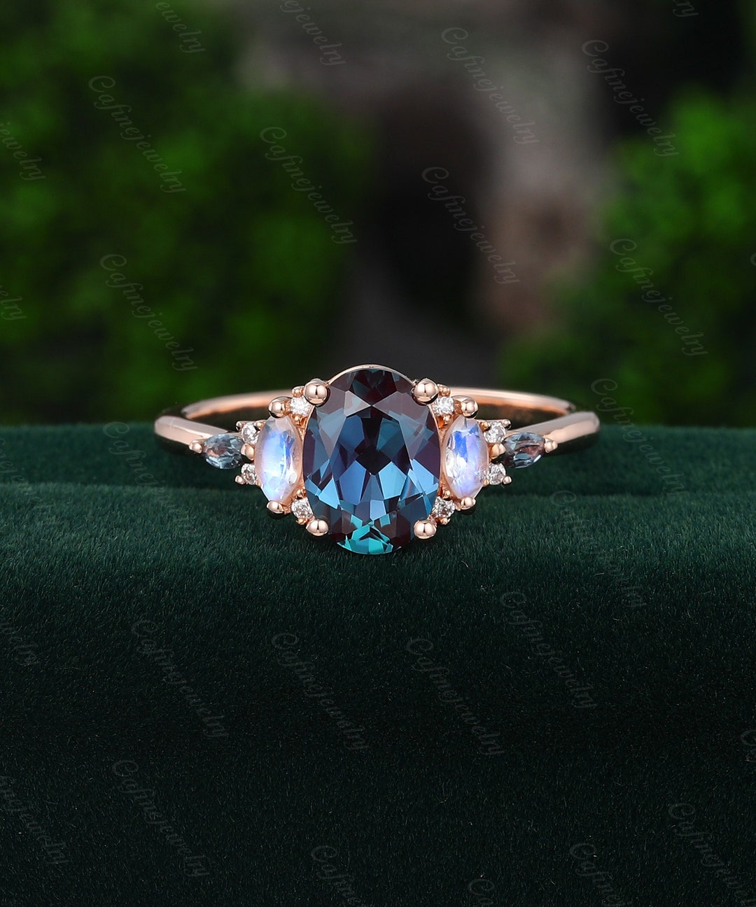 Oval Cut Alexandrite Ring Vintage Rose Gold Engagement Ring Marquise ...