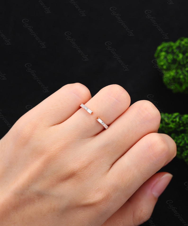 Unique Open Wedding Band Rose Gold Baguette Cut Diamond Wedding Band ...