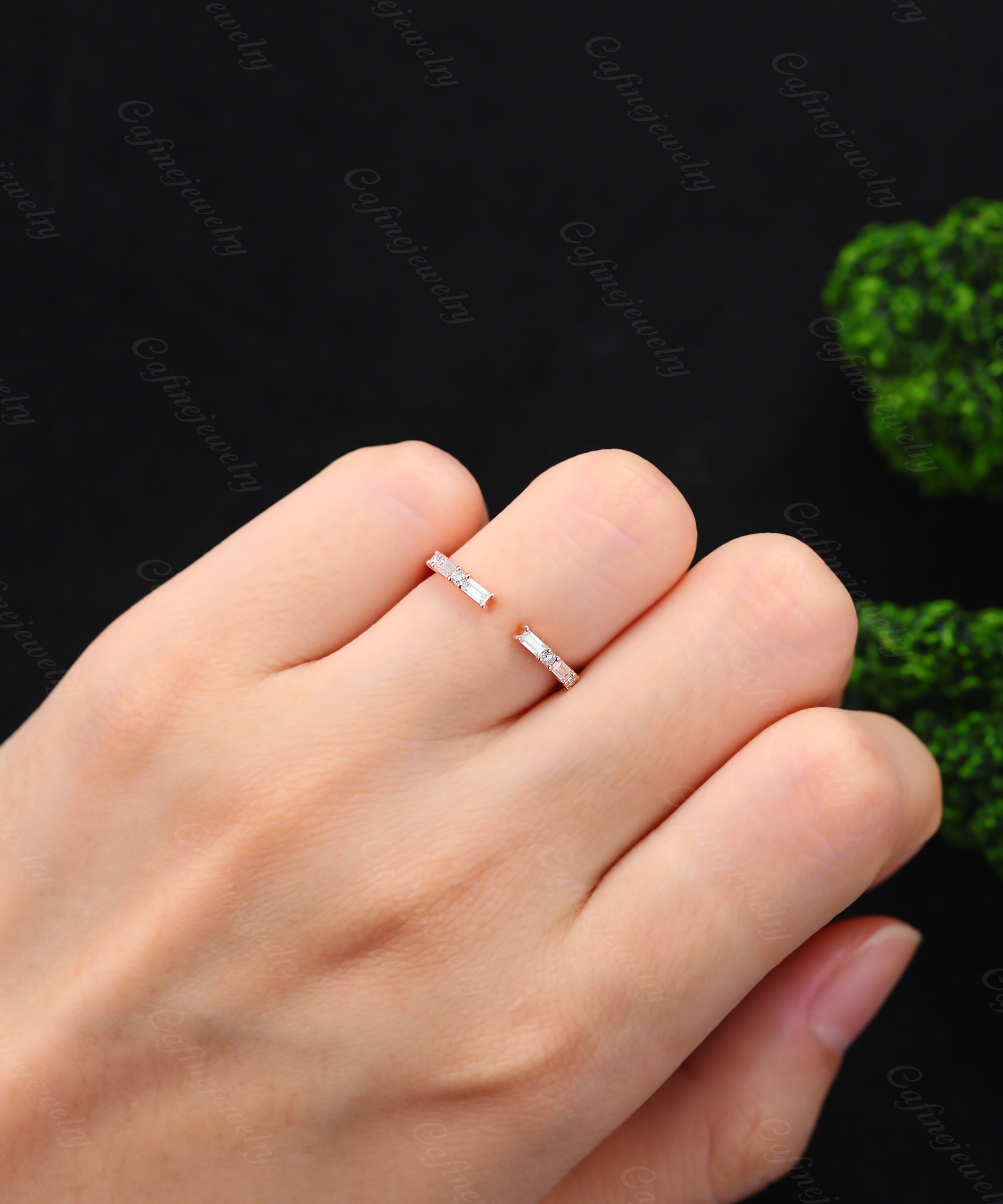 Unique Open Wedding Band Rose Gold Baguette Cut Diamond Wedding Band ...