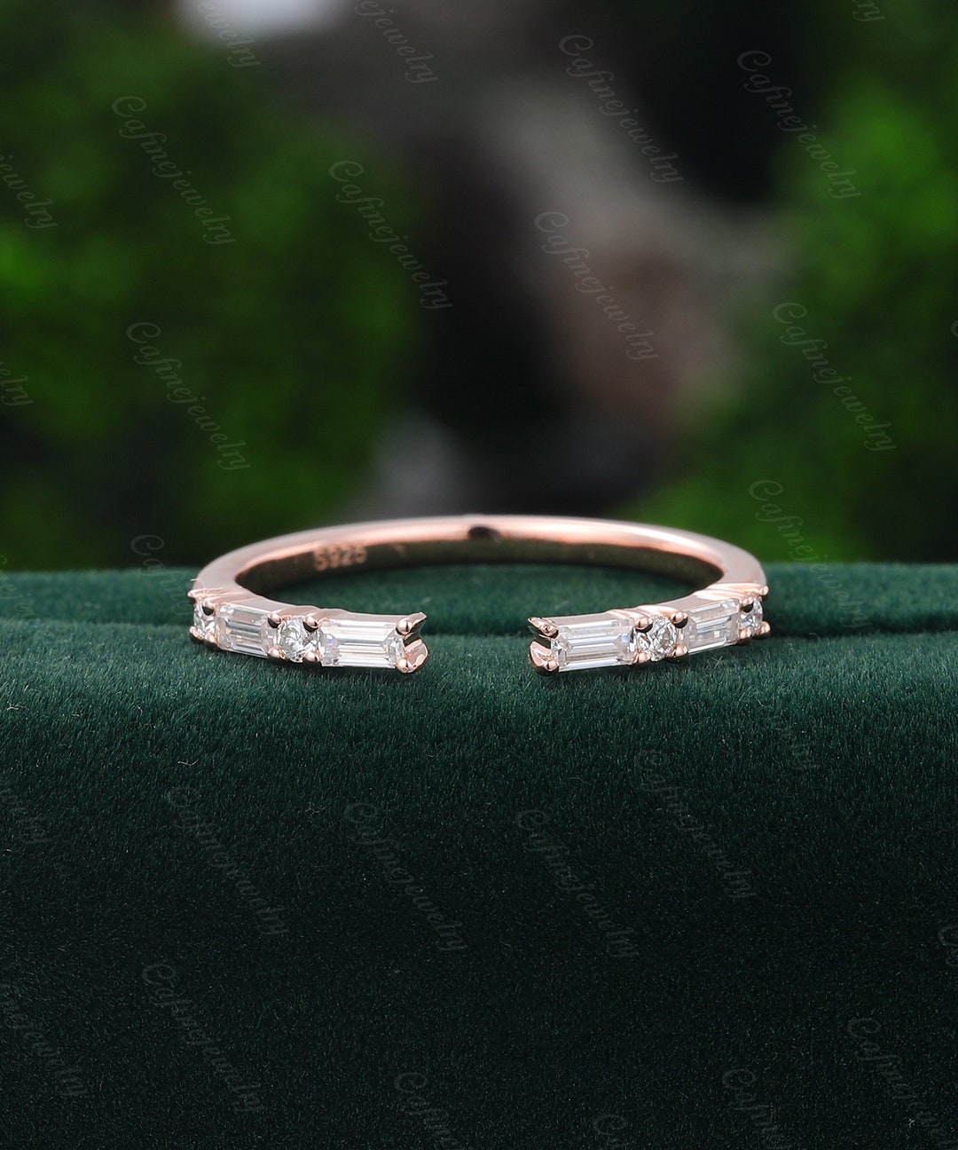 Unique Open Wedding Band Rose Gold Baguette Cut Diamond Wedding Band ...