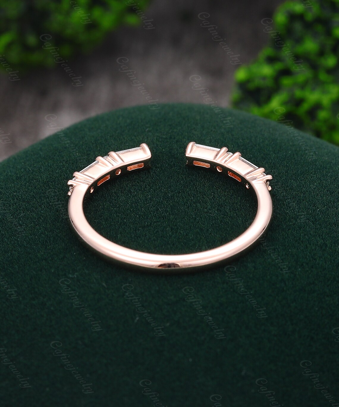 Unique Open Wedding Band Rose Gold Baguette Cut Diamond Wedding Band ...