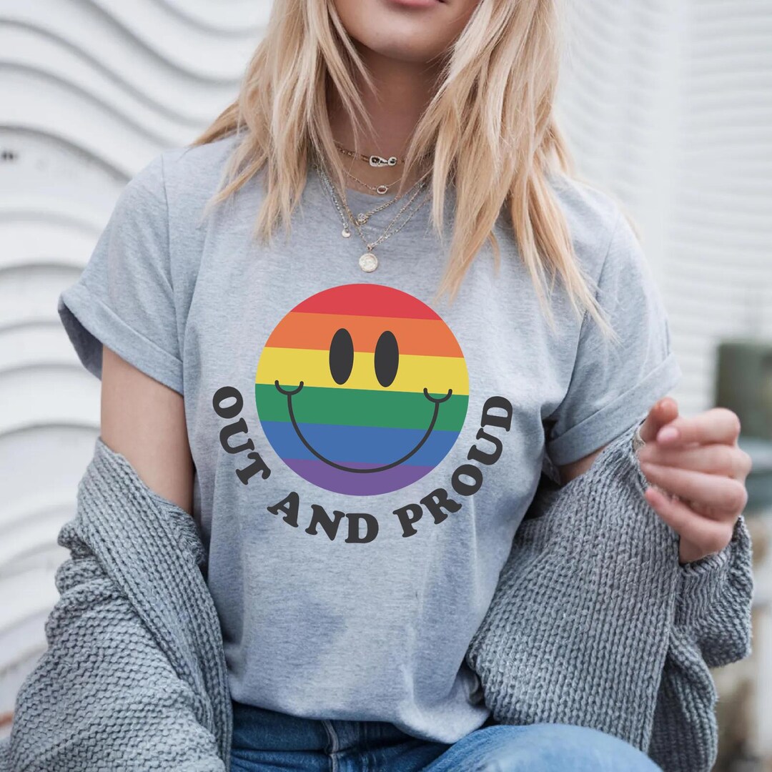 Out and Proud Shirt, Rainbow Smiley Pride Tee, LGBTQ Shirt, Gay Pride T ...