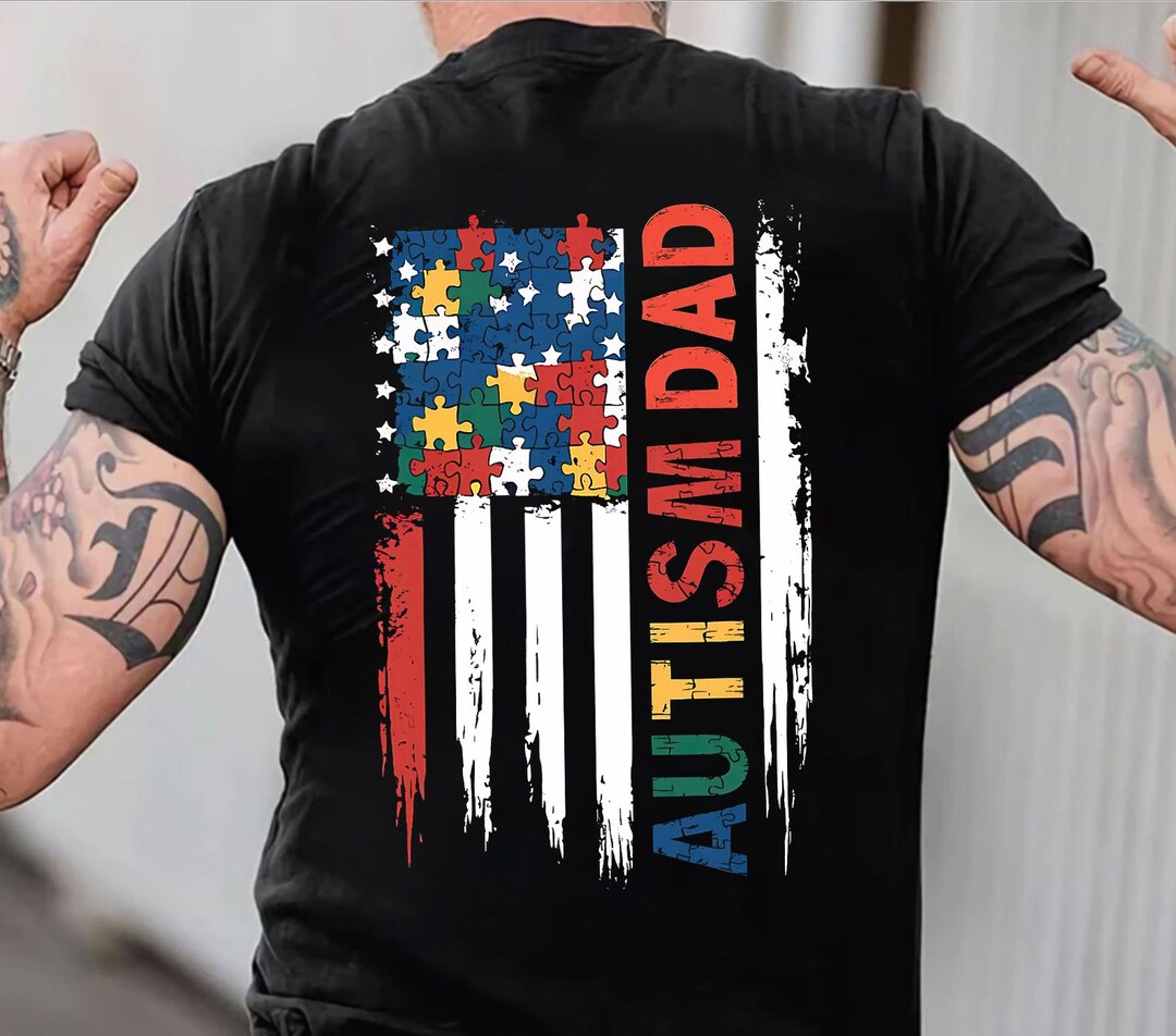 Autism Dad American Flag Shirt, Autism Awareness Gift, Autism Warrior ...