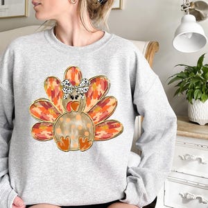 Colorful Coquette Gold Turkey Sweatshirt, Thanksgiving Shirt, Girls ...
