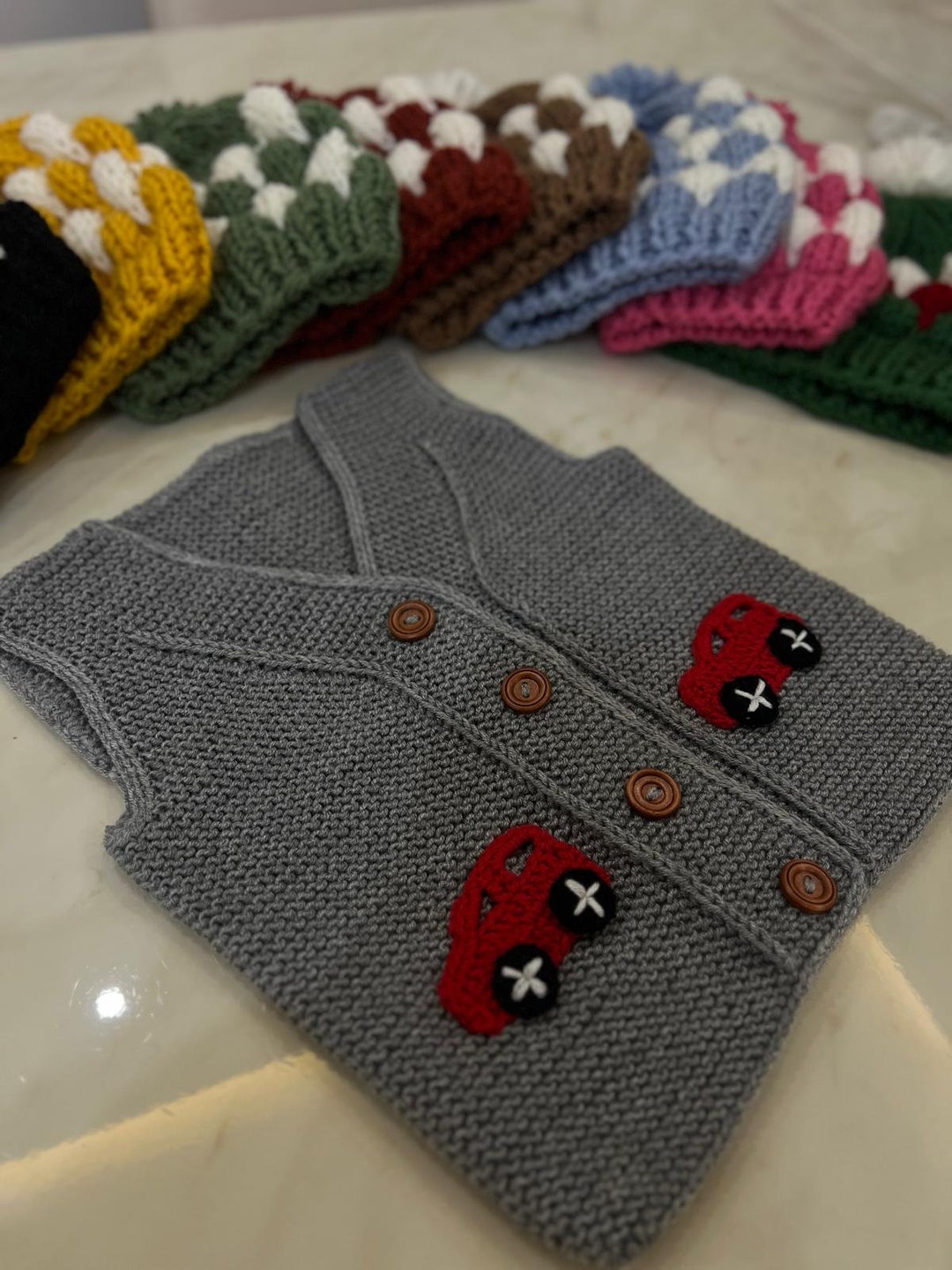 Hand Knit Chunky Cardigan With 3D Cars for Babies, Handmade Children ...