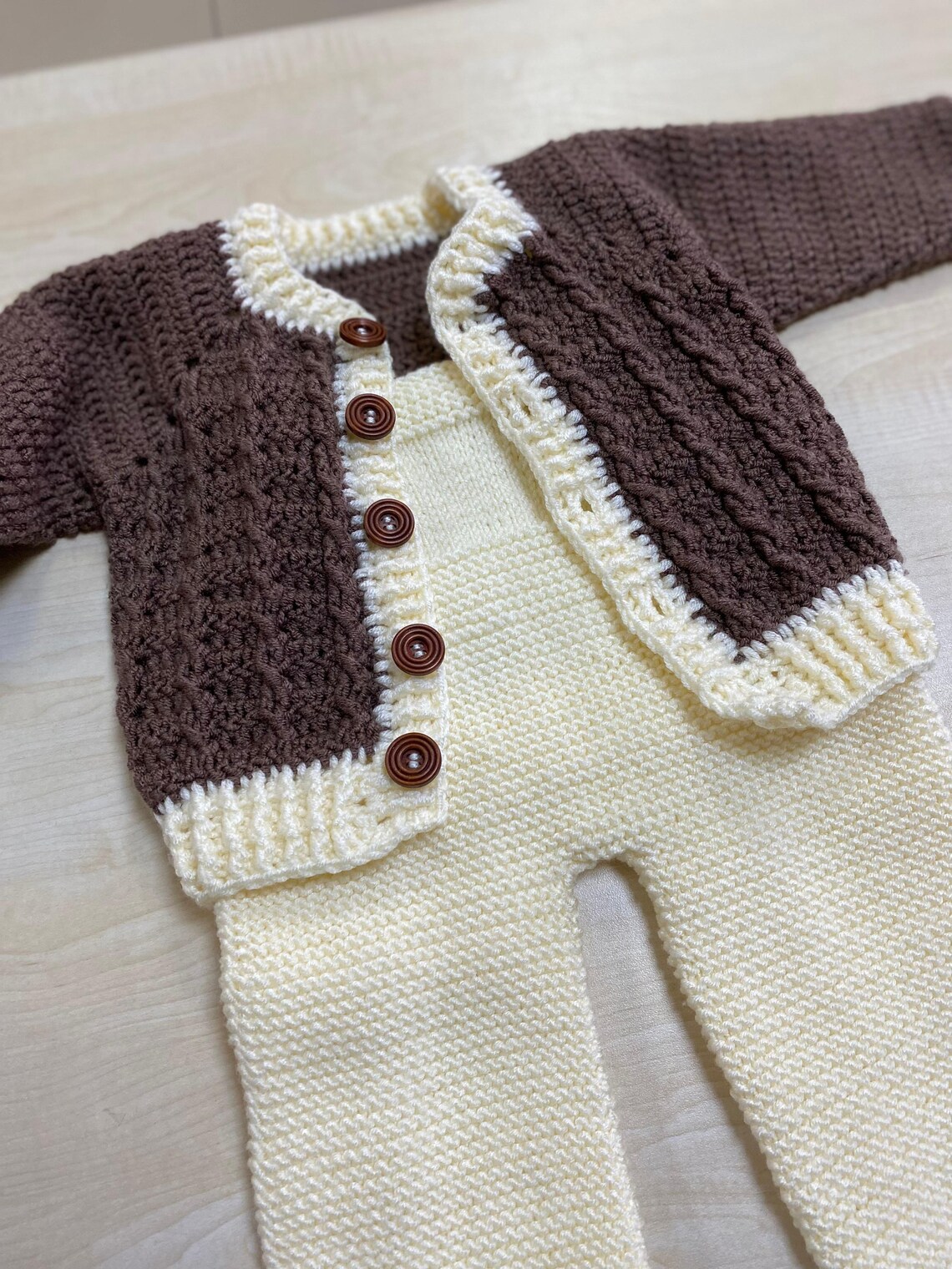 Handmade Baby Cardigan Set, Knit Sweater & Crochet , Baby Shower Gift ...