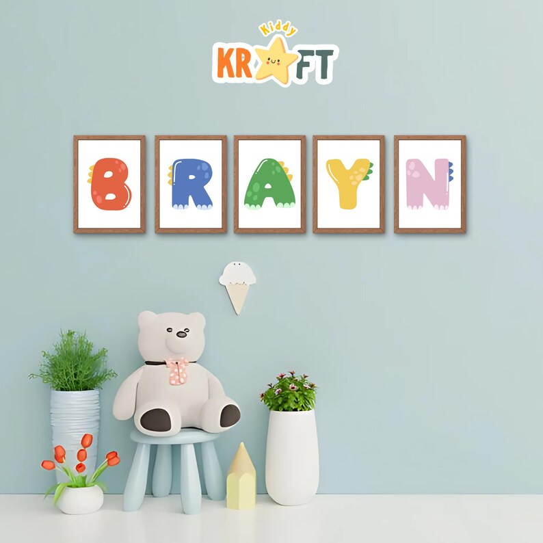 Dinosaur Alphabet Letters Wall Art for Kids – Printable A–Z Name Decor ...