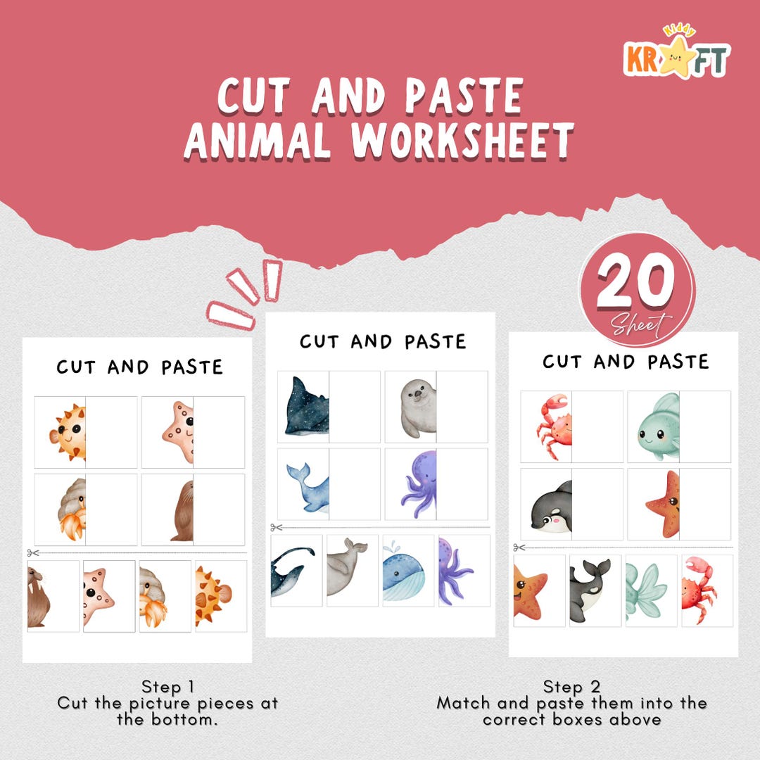 Animal Cut and Paste Activity Pack, Preschool Scissor Skills, Cut and ...