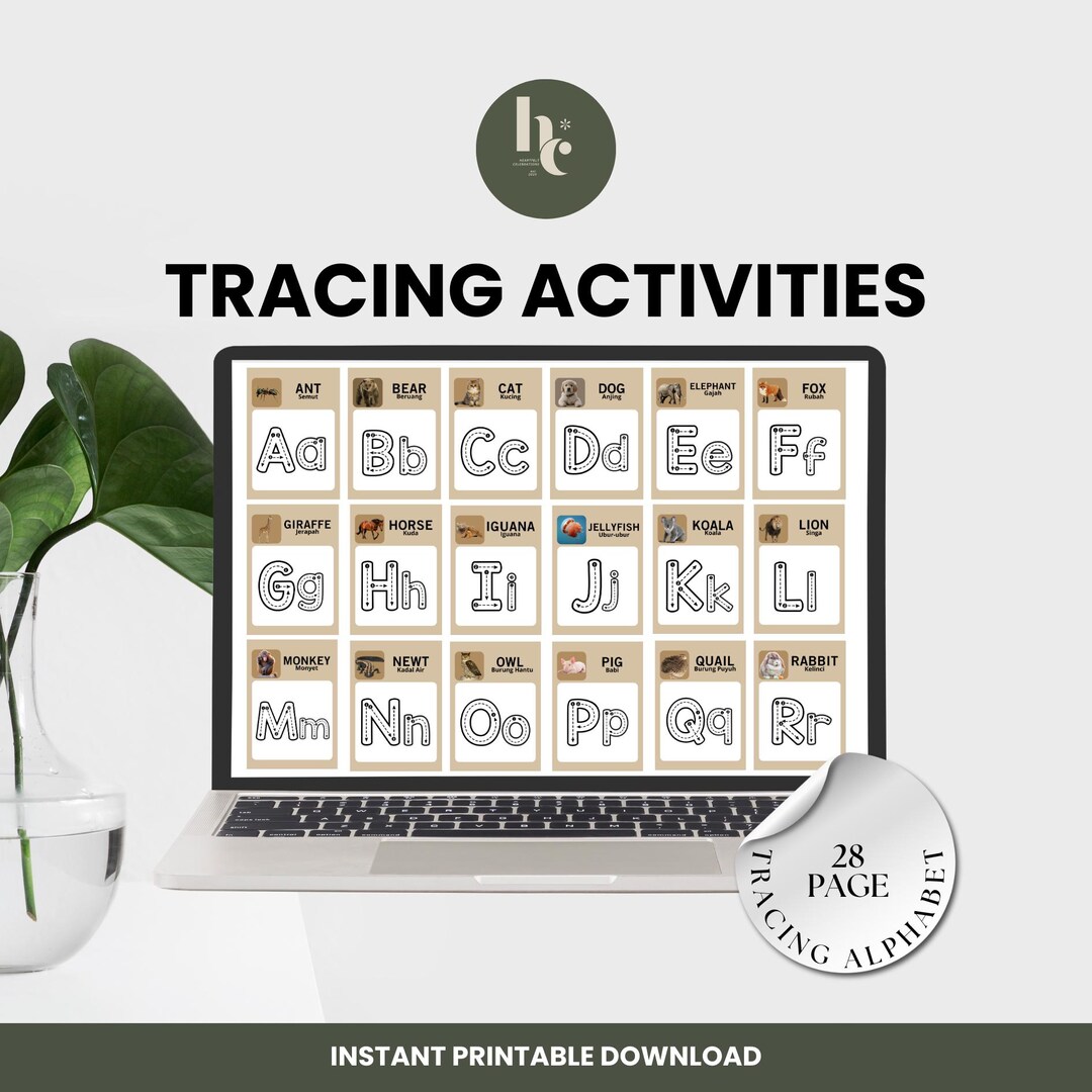 Alphabet Tracing Worksheets for Kids, Animal Alphabet, Printable Letter ...