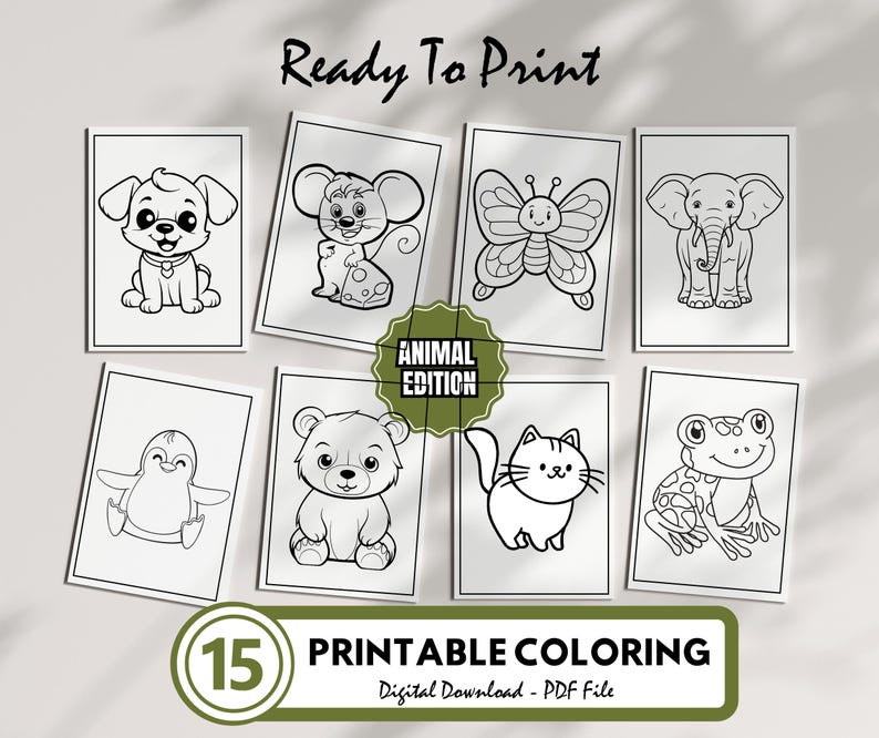 Animal Coloring Pages Bundle for Kids - Instant Download Fun Activities ...