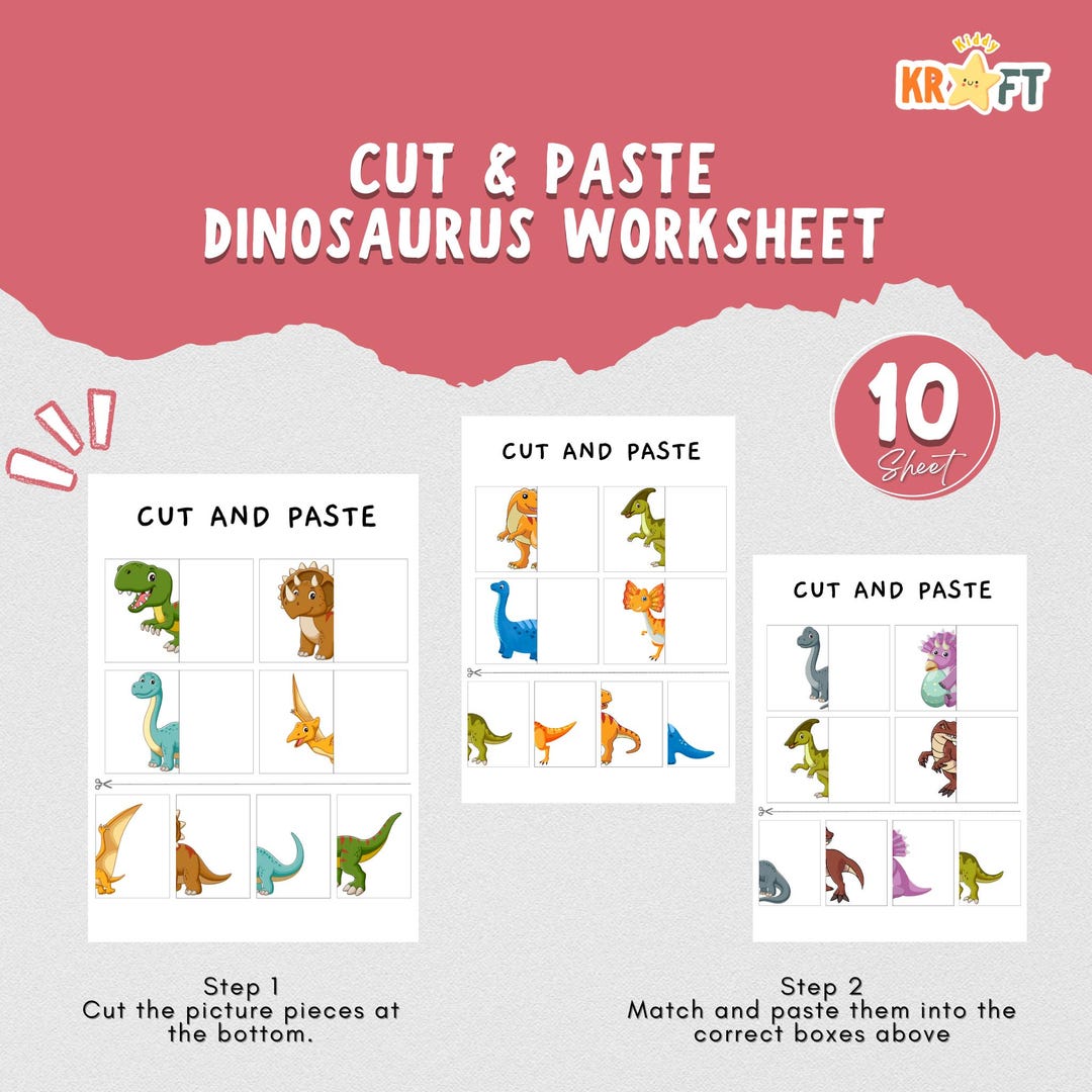 Dinosaur Cut and Paste, Crafts for Kids, Printable Dinosaur Cut-outs ...