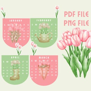 2025 Tulip Bloom Printable Desk Calendar With Free Sticker, Instant ...