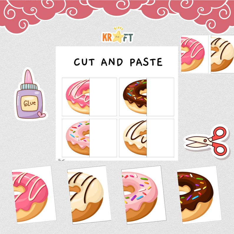 Dessert Cut and Paste Worksheet, Cake Matching Activity, Kids Learning ...