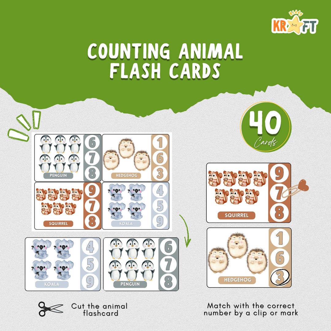 Animal Counting Clip Cards, Peg It, Counting Activities, Preschool ...