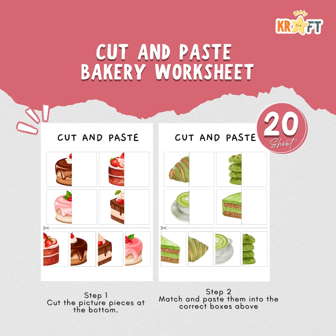 Kindergarten Cut and Paste Worksheet, Printable Cake & Dessert Activity ...