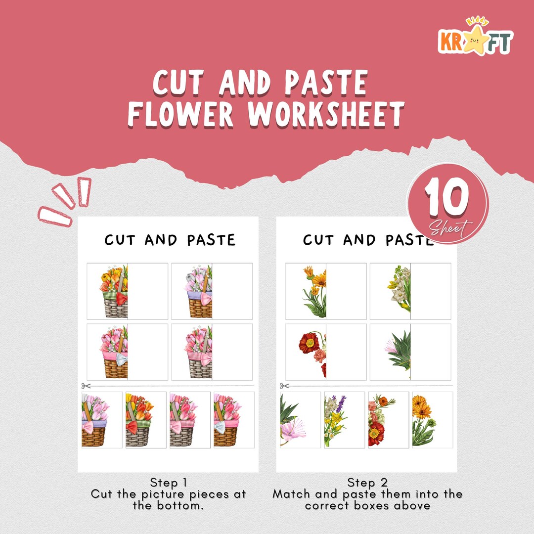 Flower Cut and Paste Worksheets, Spring Themed Scissor Skills Activity ...