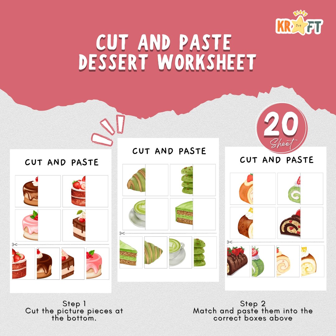 Dessert Cut and Paste Worksheet, Cake Matching Activity, Kids Learning ...