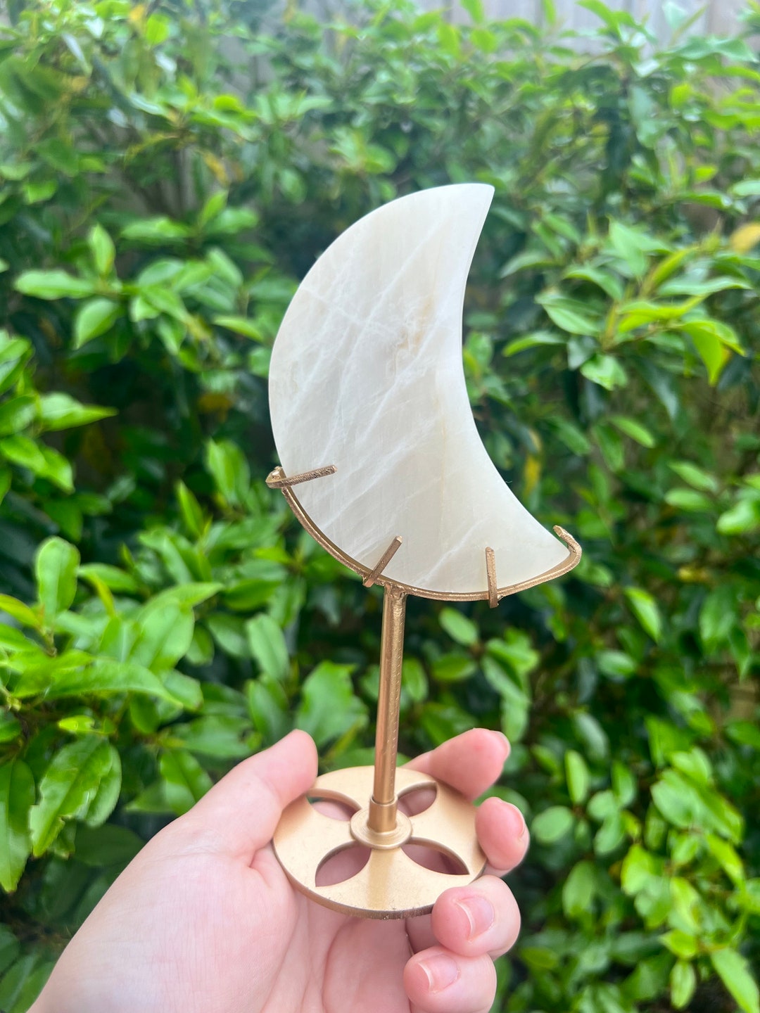 White Moonstone Moon With Blue Flash on Stand - Etsy