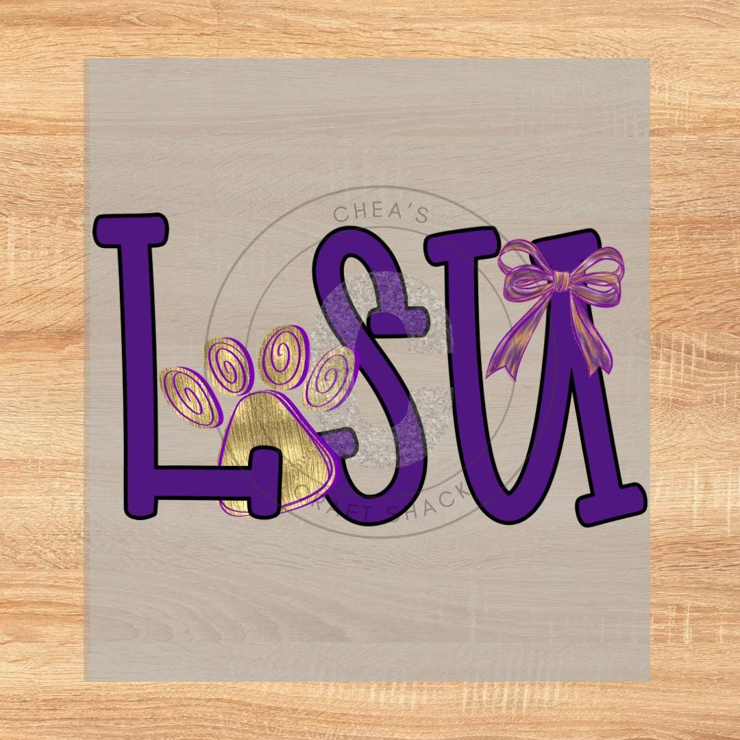 LSU Tigers Purple & Gold Bow Ready to Press DTF Heat Transfer or Shirt ...