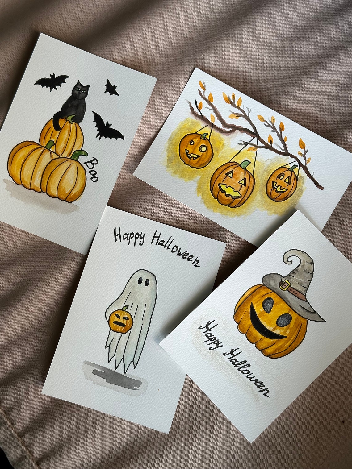 Happy Halloween Cards Original Handmade Watercolor Cards, Birthday ...