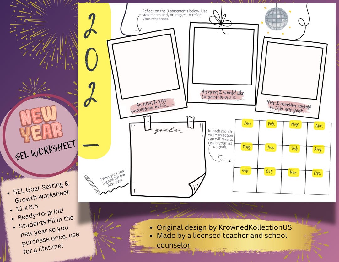 New Year SEL Worksheet, Middle School SEL New Year Lesson, Goal Setting ...