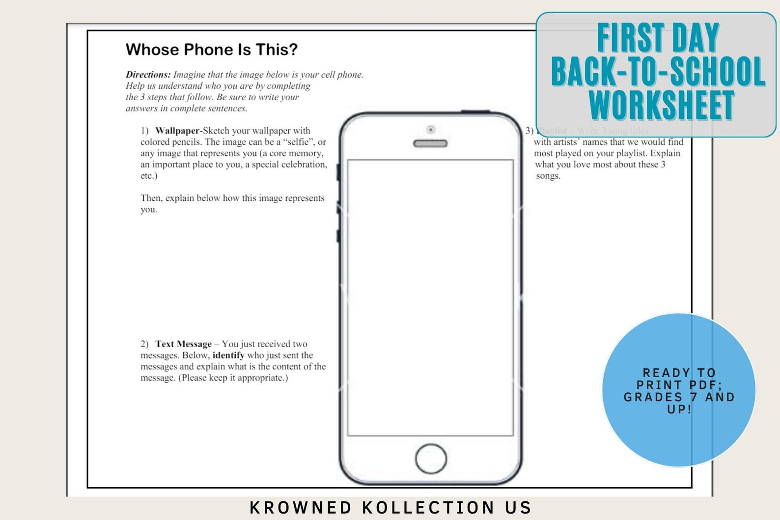 First Day Back to School Printable, Middle School Worksheet, High ...