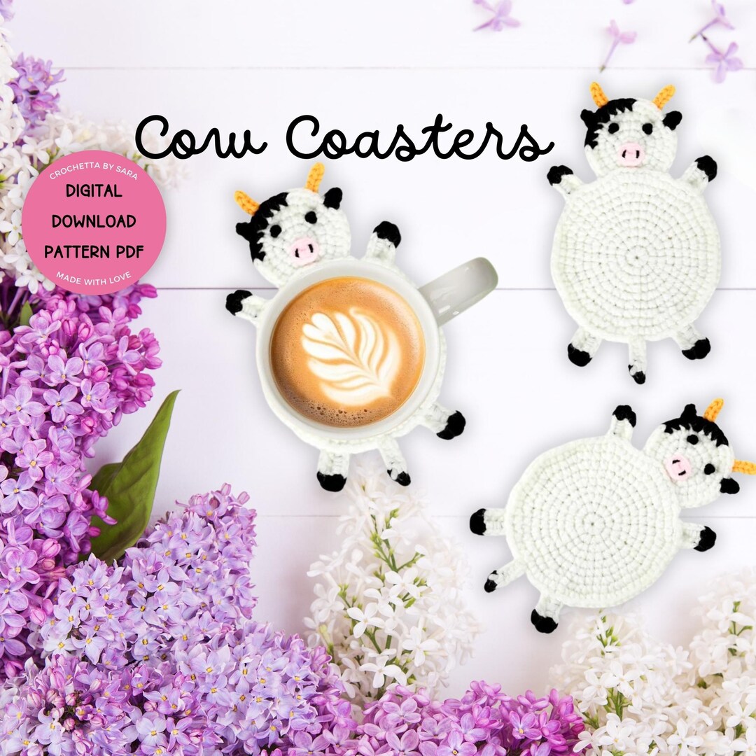 Cow Coasters Crochet Pattern Moo-moo Cow Potholder Coaster Set Digital ...
