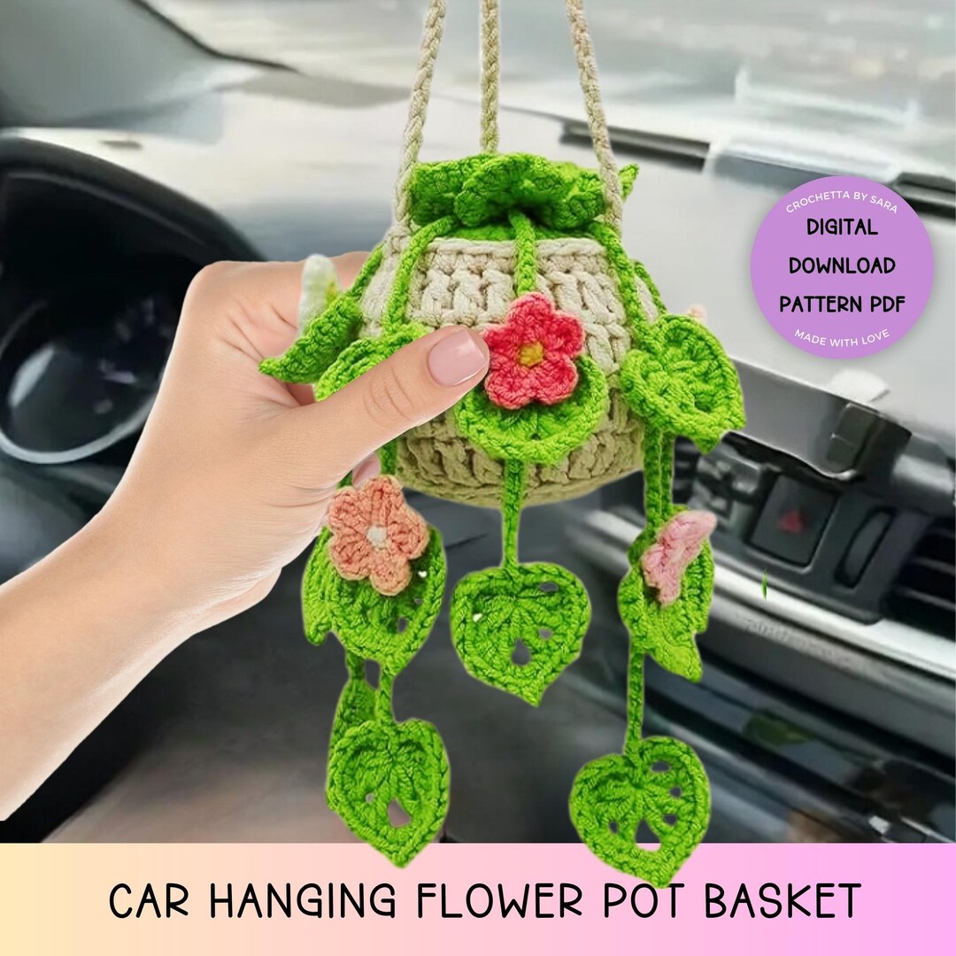 Crochet Pattern Hanging Plants Car Flower Pot Hanging Basket Crochet ...