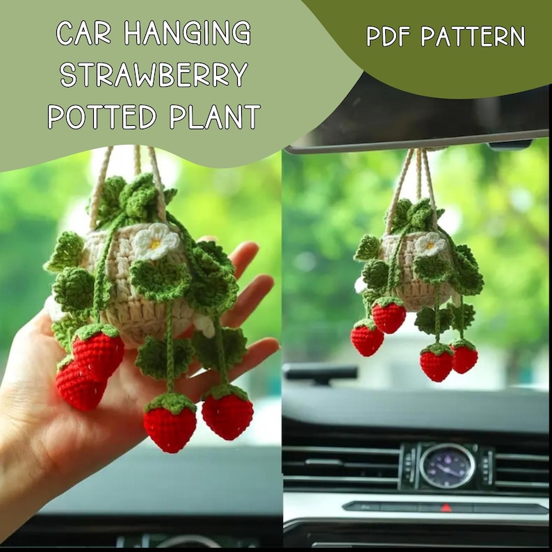 Crochet Pattern Hanging Strawberry Flower Pot Plant Car Hanging Basket ...