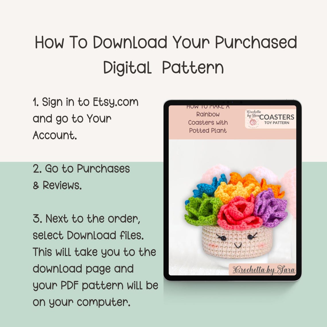 Crochet Pattern Rainbow Flower Pot Coaster Set Succulent Plant Coasters ...