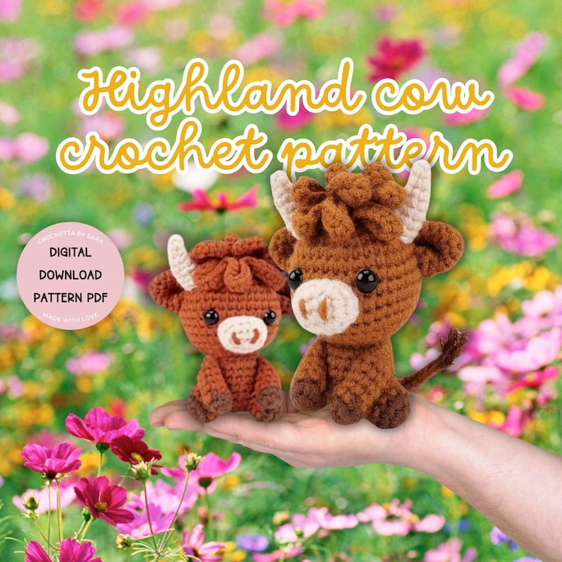 Tiny Highland Cow Crochet Pattern Amigurumi Cow Pattern Baby Cow Calf ...