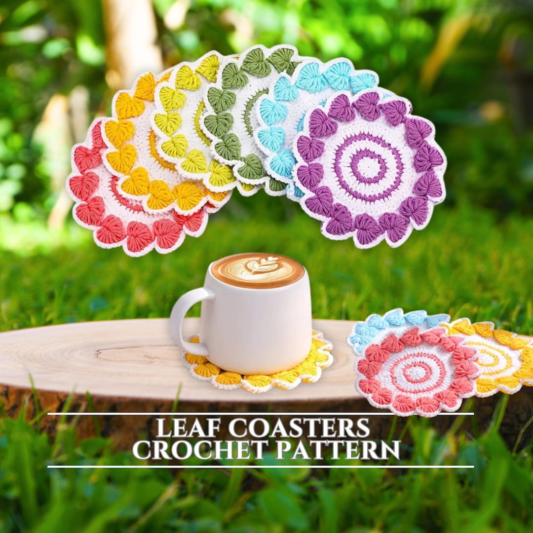Crochet Pattern Rainbow Leaf Coaster Set Succulent Plant Coasters ...