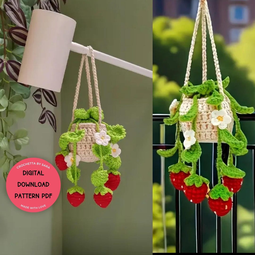 Hanging Flower Plant Fruit Crochet Pattern Hanging Strawberry Flower ...