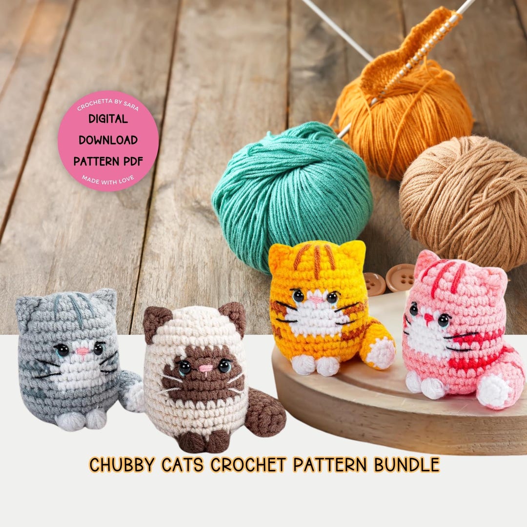 4 in 1 Chubby Cats Crochet Pattern Bundle Crochet Kitten Cute Cat ...