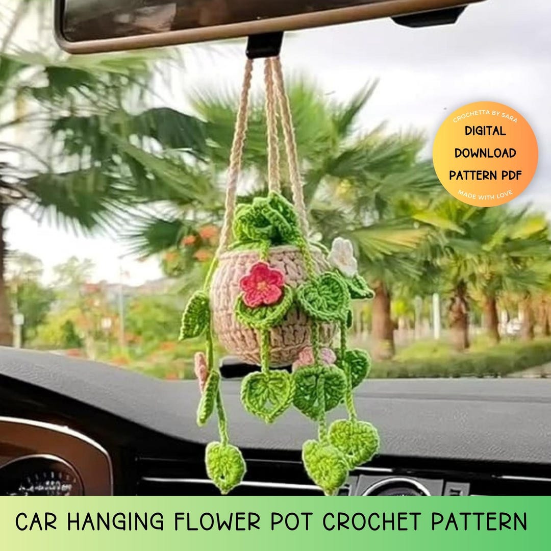 Crochet Pattern Hanging Plants Car Flower Pot Hanging Basket Crochet ...