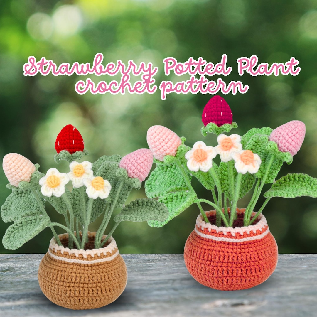 Crochet Pattern Strawberry Daisy Flower Pot Plant Amigurumi Strawberry ...