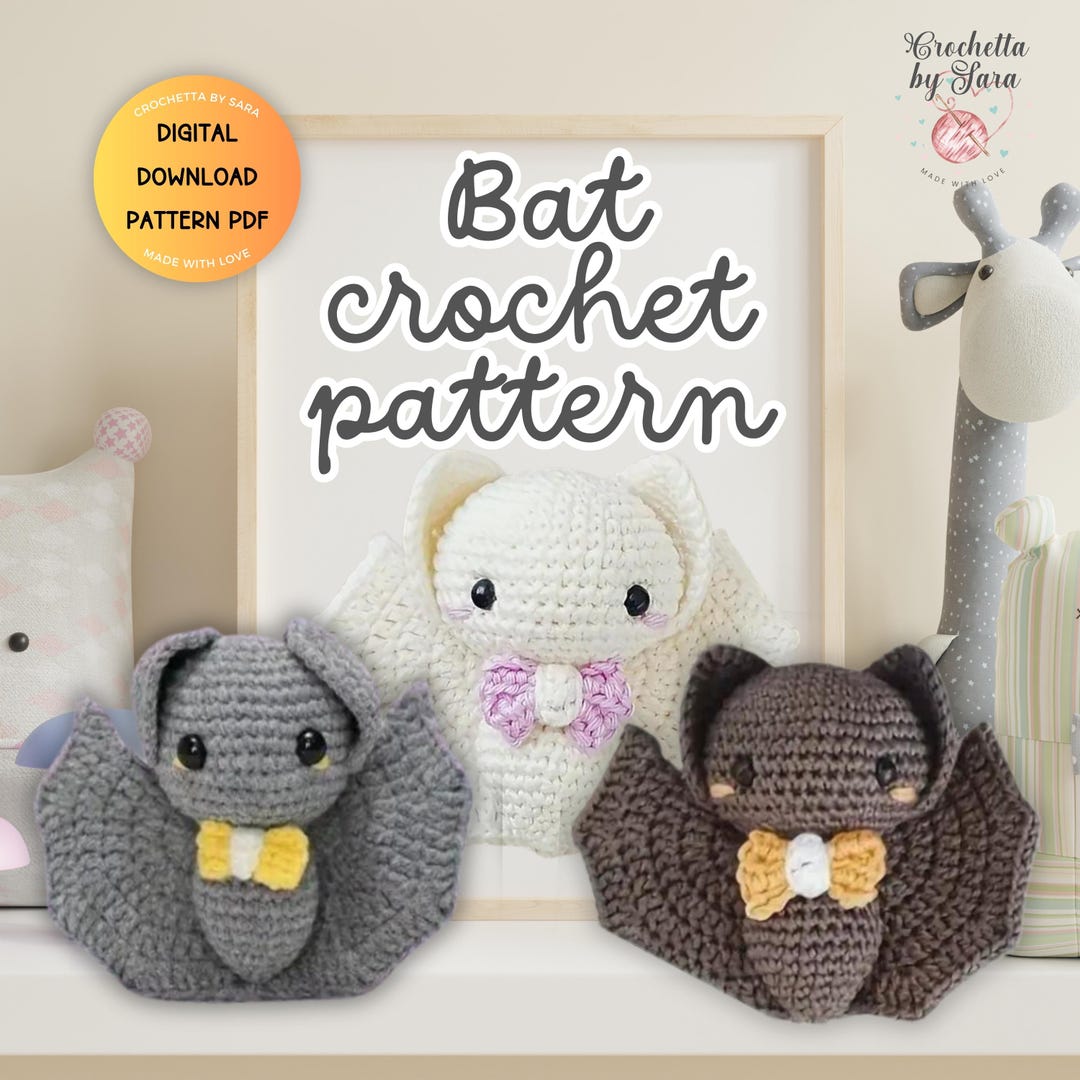 Colorful Bat Crochet Pattern, Mixed Color Bat With Bow Halloween ...
