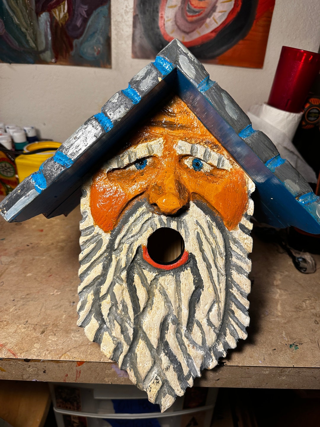 Hand-carved Wood Spirit Birdhouse | Rustic Outdoor Decor | Fantasy ...