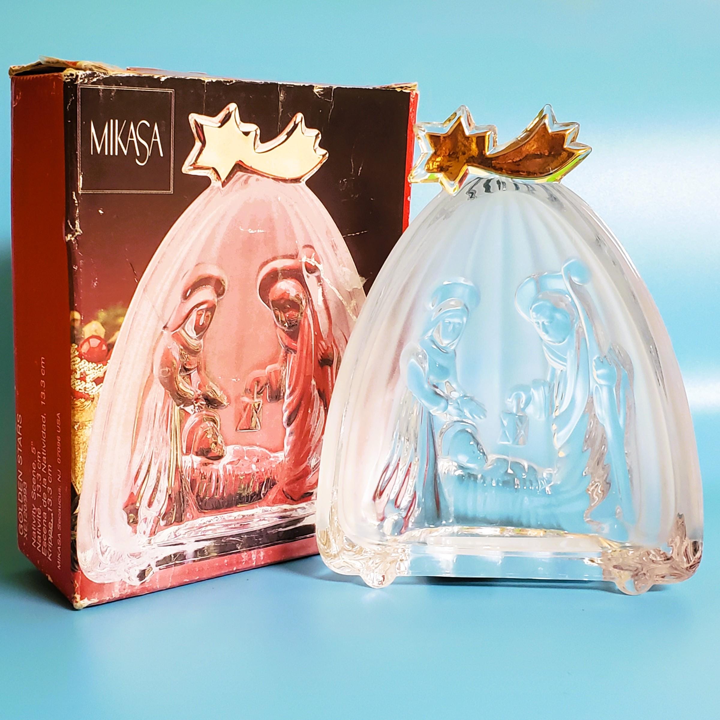 Mikasa Nativity Scene, Frosted Clear Crystal Golden Stars BOX INCLUDED ...