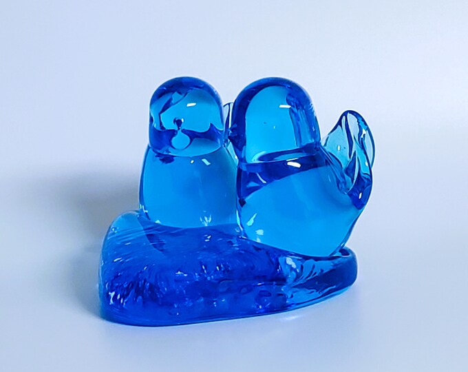 Leo Ward Blue Glass 2 Birds Figurine, VINTAGE 1997 Heavy Paperweight ...