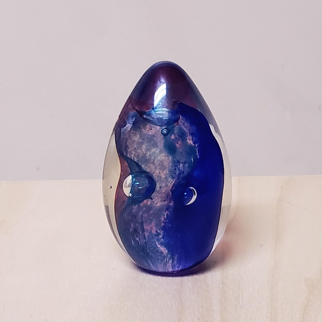 Egg Oval Paperweight GES 99 Glass Eye Studio Cobalt Blue Lavender Clear ...