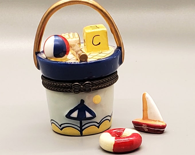 Beach Sand Pail Bucket Small Porcelain Hinged Box PHB 2 3/4 Inch Tall ...