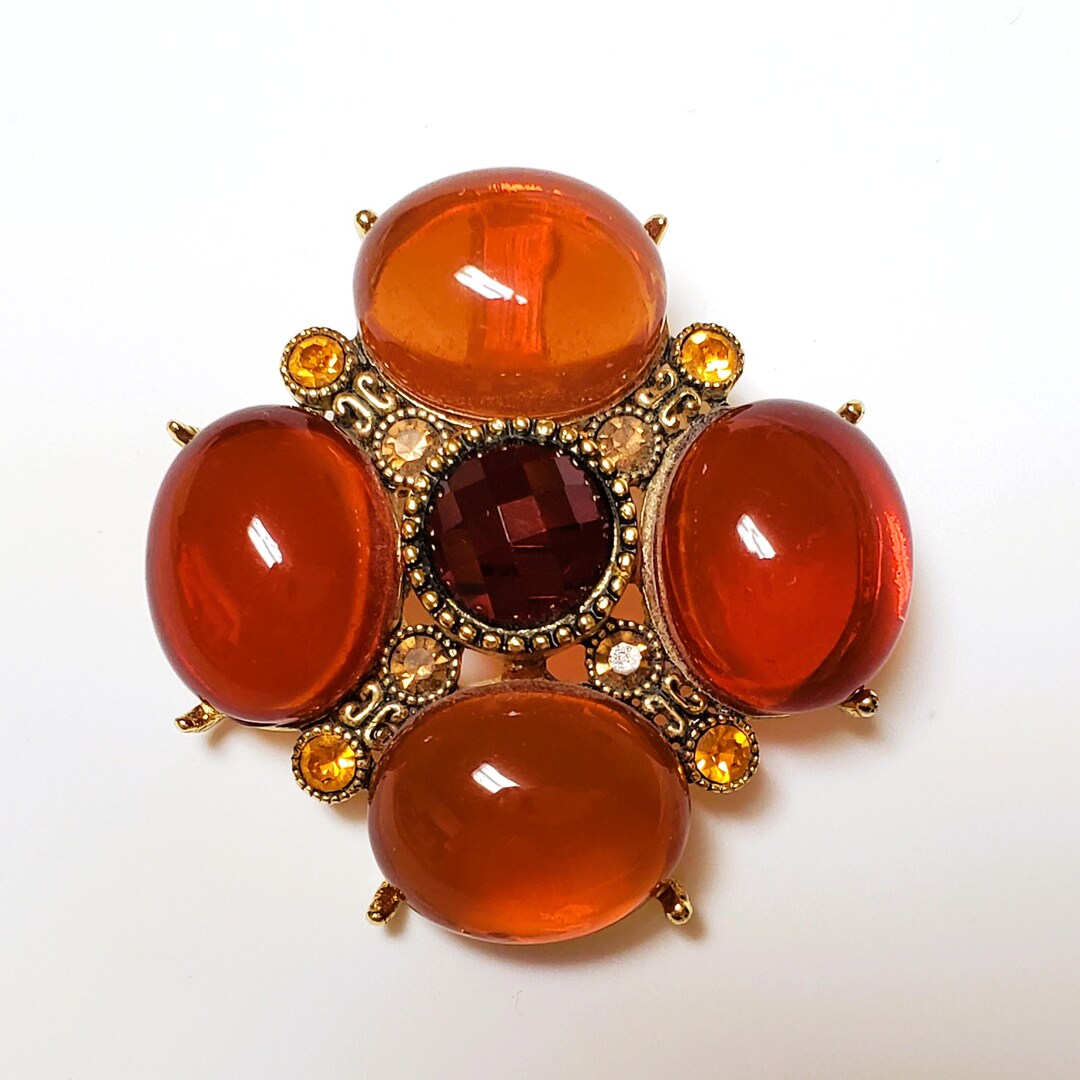 Maltese Cross Jelly Belly Brooch Pin Pendant, Cabochon Burnt Orange ...